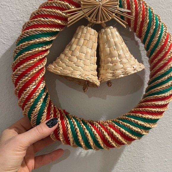 Holiday | Vintage Woven Straw Christmas Wreath W Bells 1 Scandinavian ...